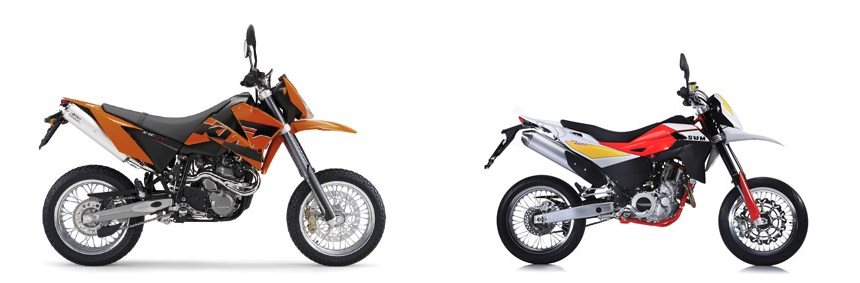 Motorrad Vergleich KTM 640 LC4 Supermoto 2005 vs. SWM SM 650 R 2016