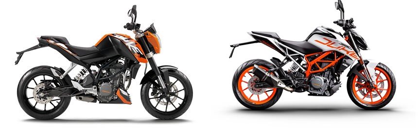 Motorrad Vergleich KTM 200 Duke 2012 vs. KTM 390 Duke 2019