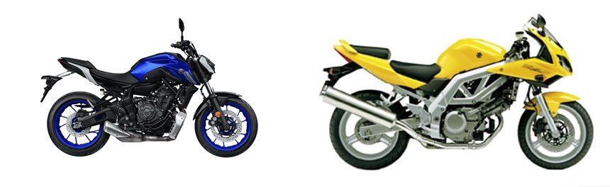 Motorrad Vergleich Yamaha MT-07 2021 vs. Suzuki SV 650S 2006