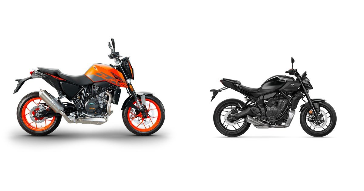 Motorrad Vergleich KTM 690 Duke 2019 vs. Yamaha MT-07 Y-AMT 2025