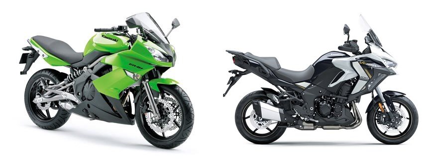 Motorrad Vergleich Kawasaki ER-6f 2009 vs. Kawasaki Versys 1100 SE 2025