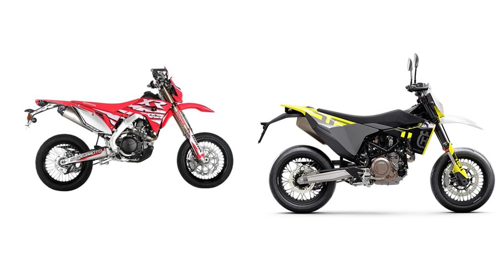 Motorrad Vergleich Red Moto CRF 450XR Supermoto 2020 vs. Husqvarna 701 Supermoto 2024