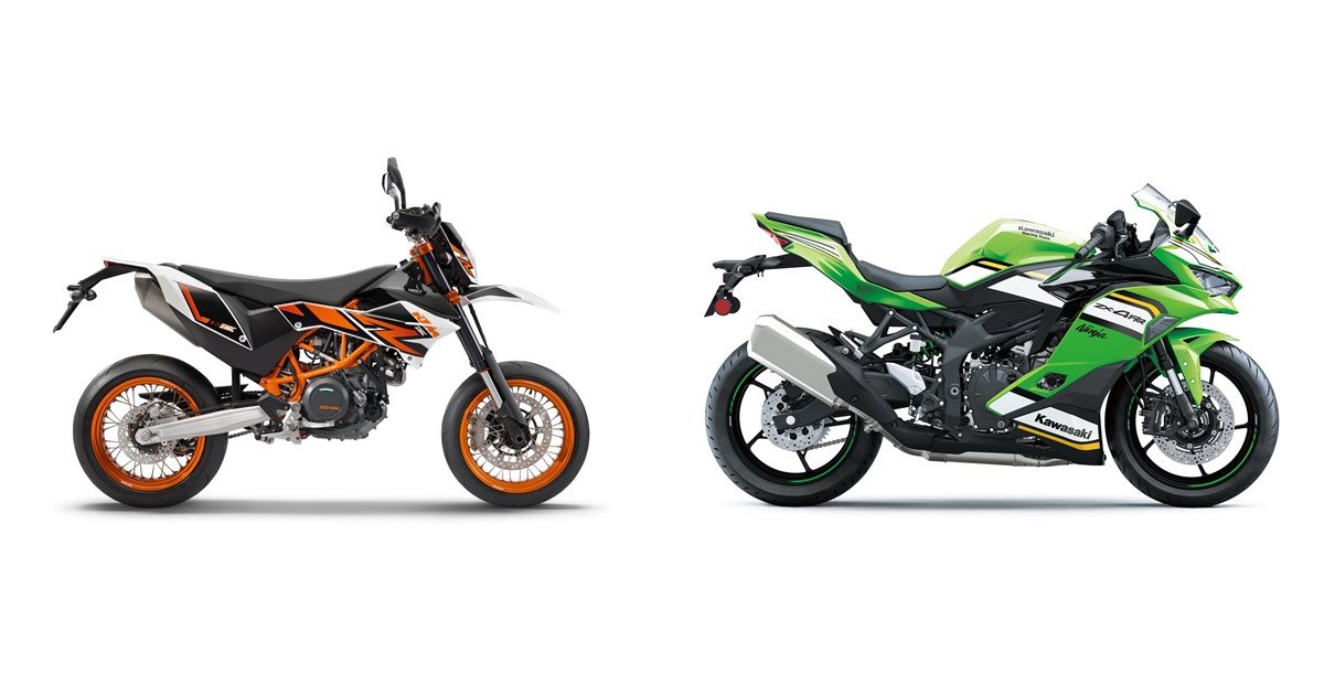 Motorrad Vergleich KTM 690 SMC R 2015 vs. Kawasaki Ninja ZX-4RR 2025