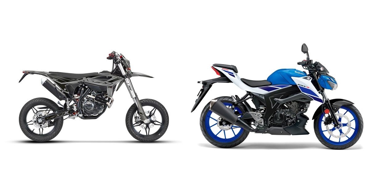 Motorrad Vergleich Beta RR 125 4T Motard T X special edition 2025 vs. Suzuki GSX-S125 2024