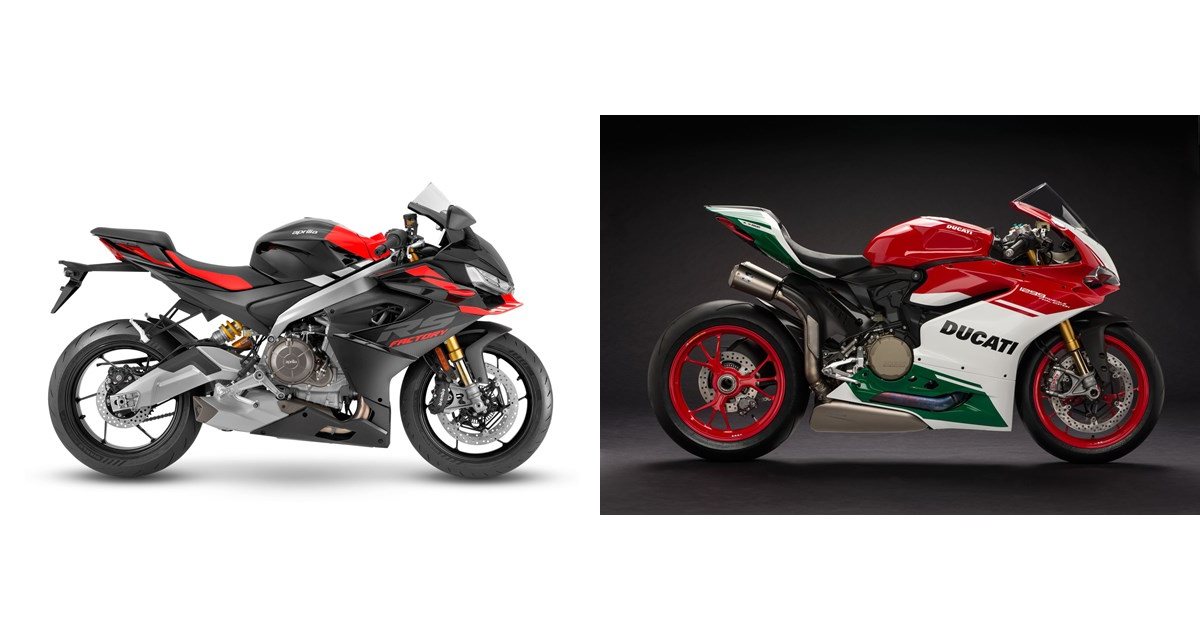 Motorrad Vergleich Aprilia RS 660 Factory 2025 vs. Ducati 1299 Panigale R Final Edition 2018