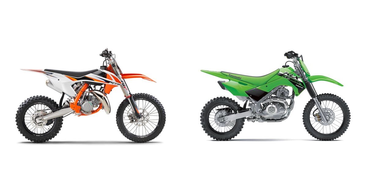 Motorrad Vergleich KTM 85 SX 19/16 2021 vs. Kawasaki KLX 140R 2024