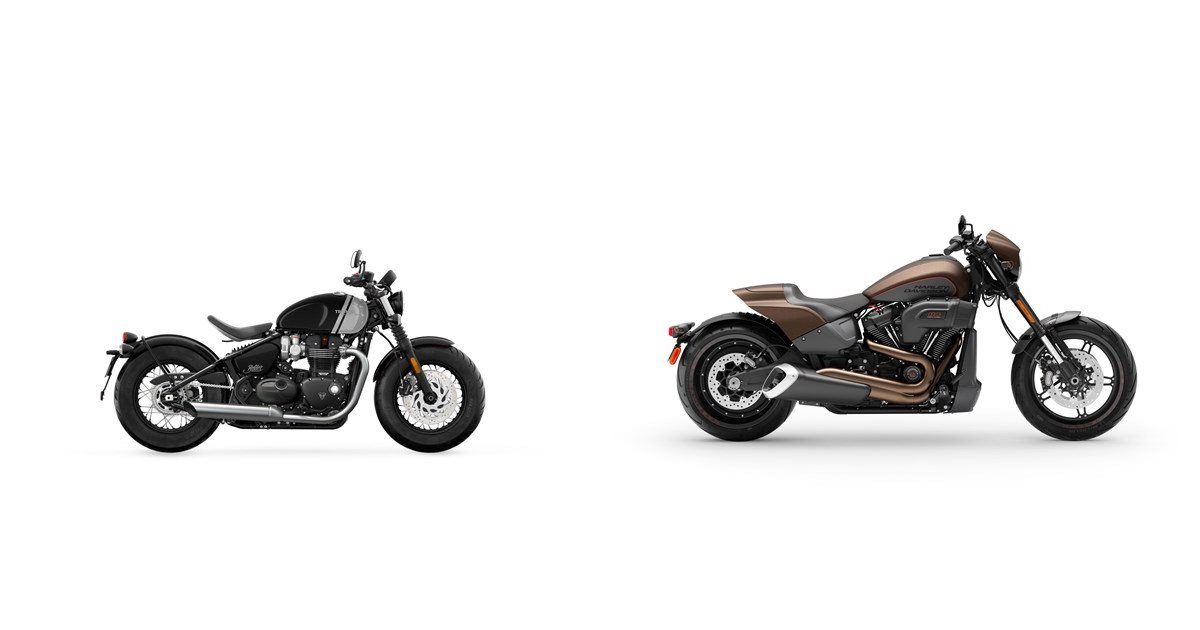 Comparaison des motos Triumph Bonneville Bobber 2025 VS. Harley-Davidson Softail FXDR 114 FXDRS 2019