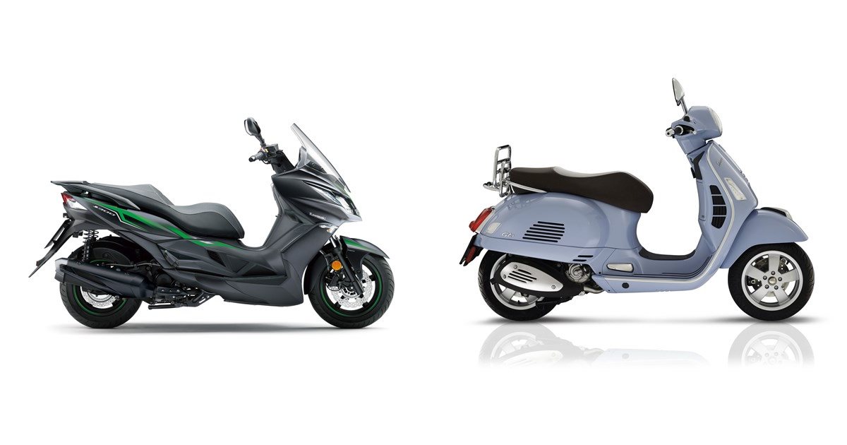 Motorrad Vergleich Kawasaki J300 2019 vs. Vespa GTS 300 i.e. 2018