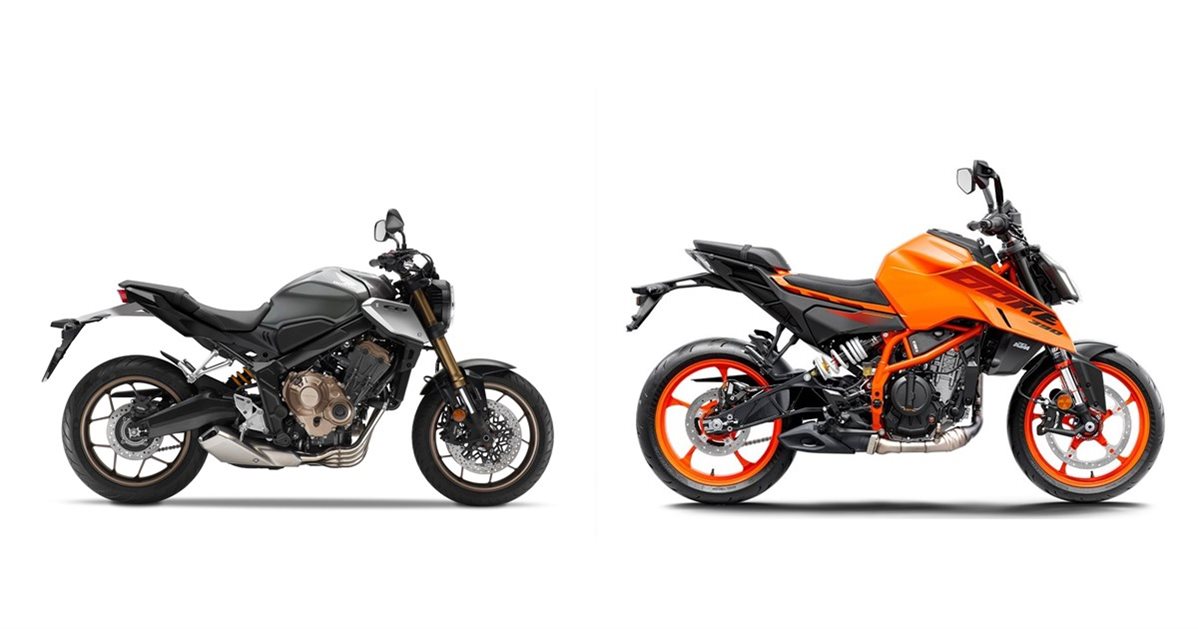 Motorrad Vergleich Honda CB650R 2021 vs. KTM 390 Duke 2025
