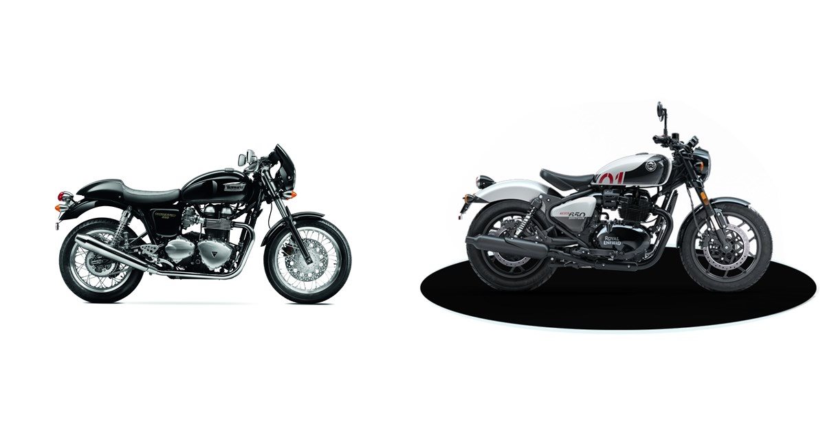 Motorrad Vergleich Triumph Thruxton 2014 vs. Royal Enfield Shotgun 650 2024