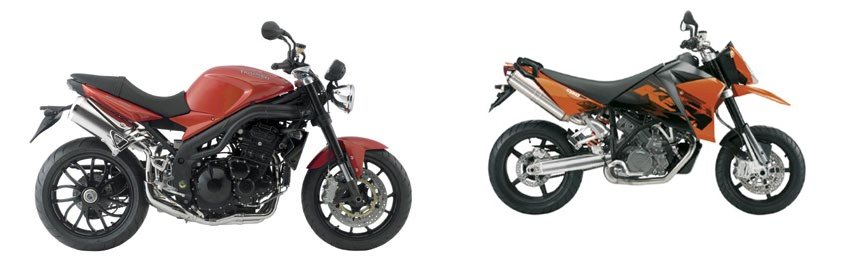 Motorrad Vergleich Triumph Speed Triple 1050 2009 vs. KTM 950 Supermoto ...
