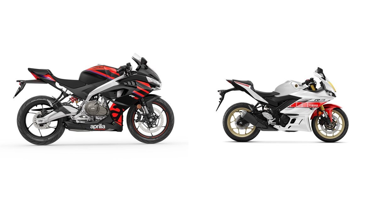 Motorrad Vergleich Aprilia RS 457 2023 vs. Yamaha R3 World GP 60th ...