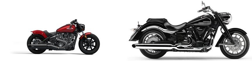 Motorrad Vergleich Indian Scout Bobber 2025 vs. Yamaha XV 1900 A 2009