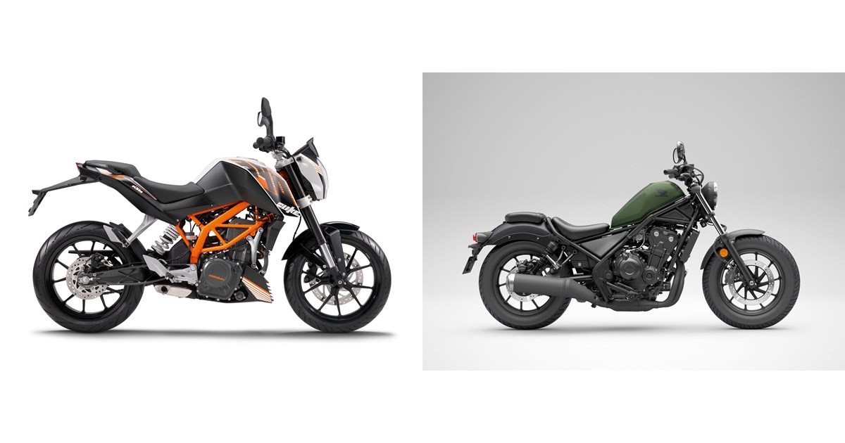 Motorrad Vergleich KTM 390 Duke 2016 vs. Honda CMX500 Rebel 2024
