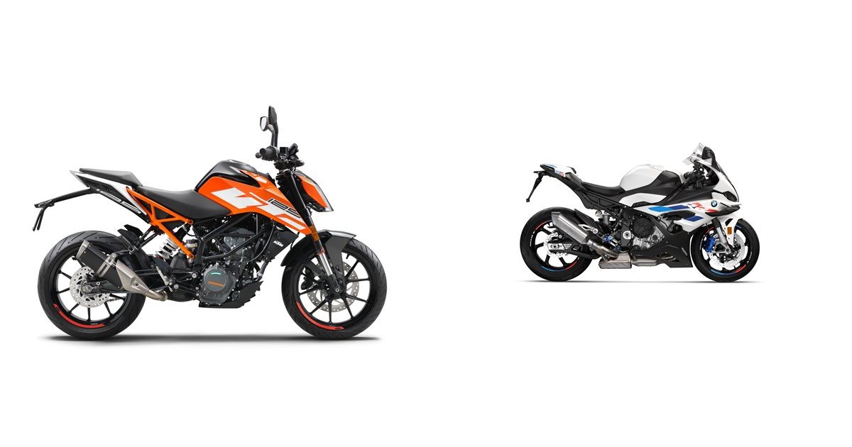 Motorrad Vergleich KTM 125 Duke 2020 vs. BMW S 1000 RR 2023