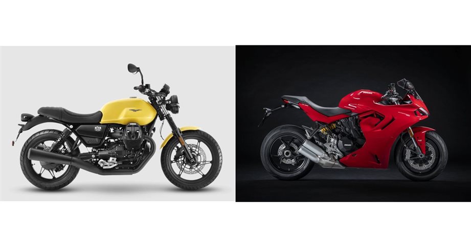 Motorrad Vergleich Moto Guzzi V7 Stone 2023 vs. Ducati SuperSport 950 2021