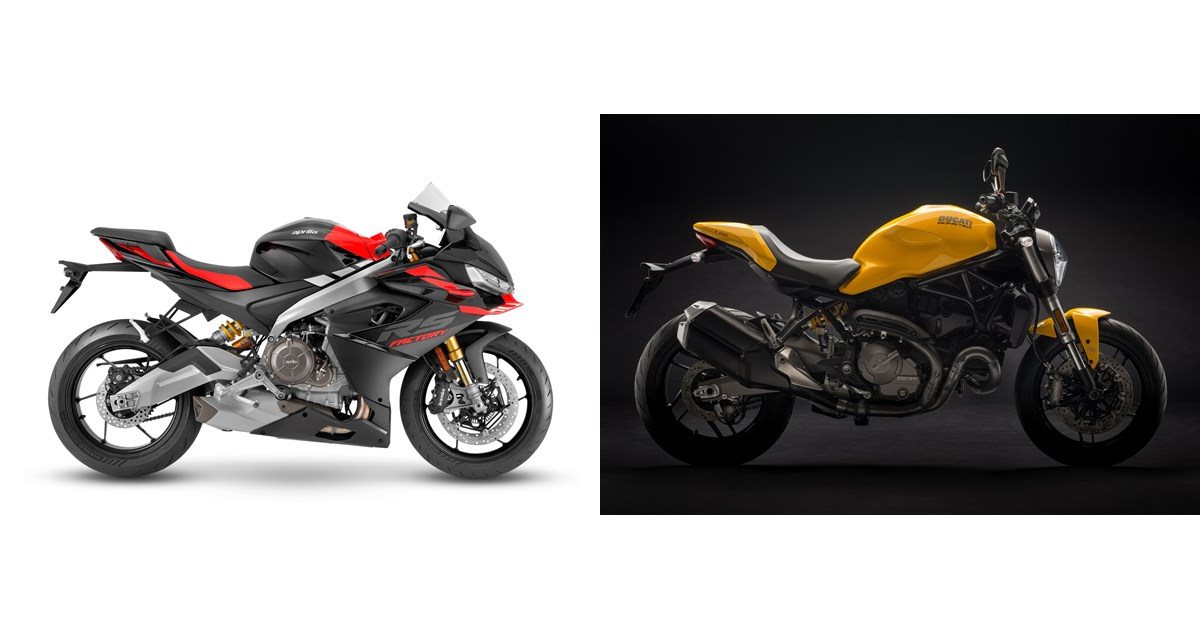Motorrad Vergleich Aprilia RS 660 Factory 2025 vs. Ducati Monster 821 2018