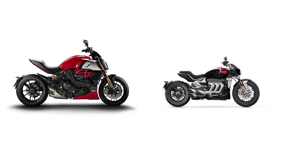 Motorrad Vergleich Ducati Diavel 1260 S 2021 vs. Triumph Rocket 3 R 2024