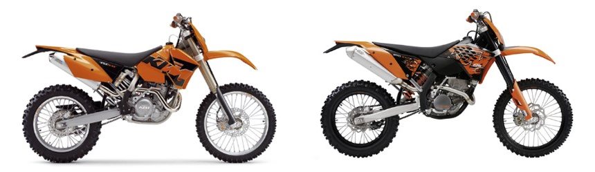 Motorrad Vergleich KTM 400 EXC 2005 vs. KTM 250 EXC-F 2008