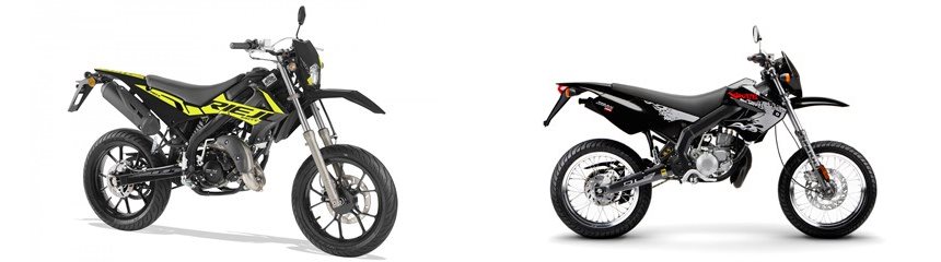 Motorrad Vergleich Rieju MRT 50 SM 2026 vs. Derbi Senda X-Race 50 SM 2009