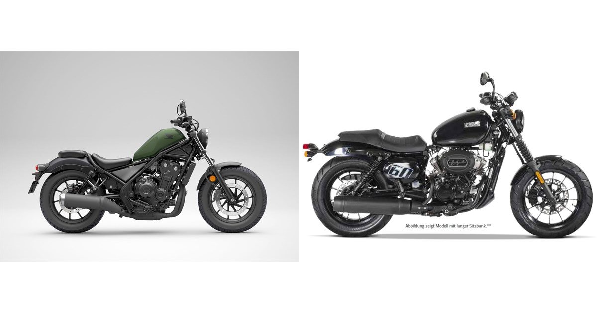 Motorrad Vergleich Honda CMX500 Rebel 2024 vs. Hyosung GV 125 S Aquila 2020