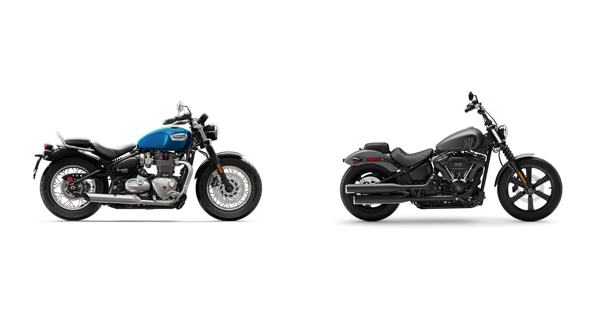 Motorrad Vergleich Triumph Bonneville Speedmaster 2020 vs. Harley-Davidson Softail Street Bob ...