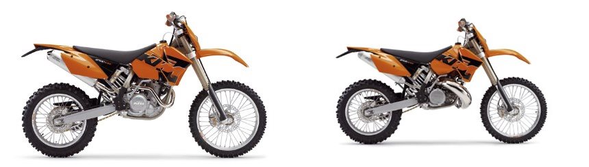 Motorrad Vergleich KTM 250 EXC Racing 2005 vs. KTM 200 EXC 2005