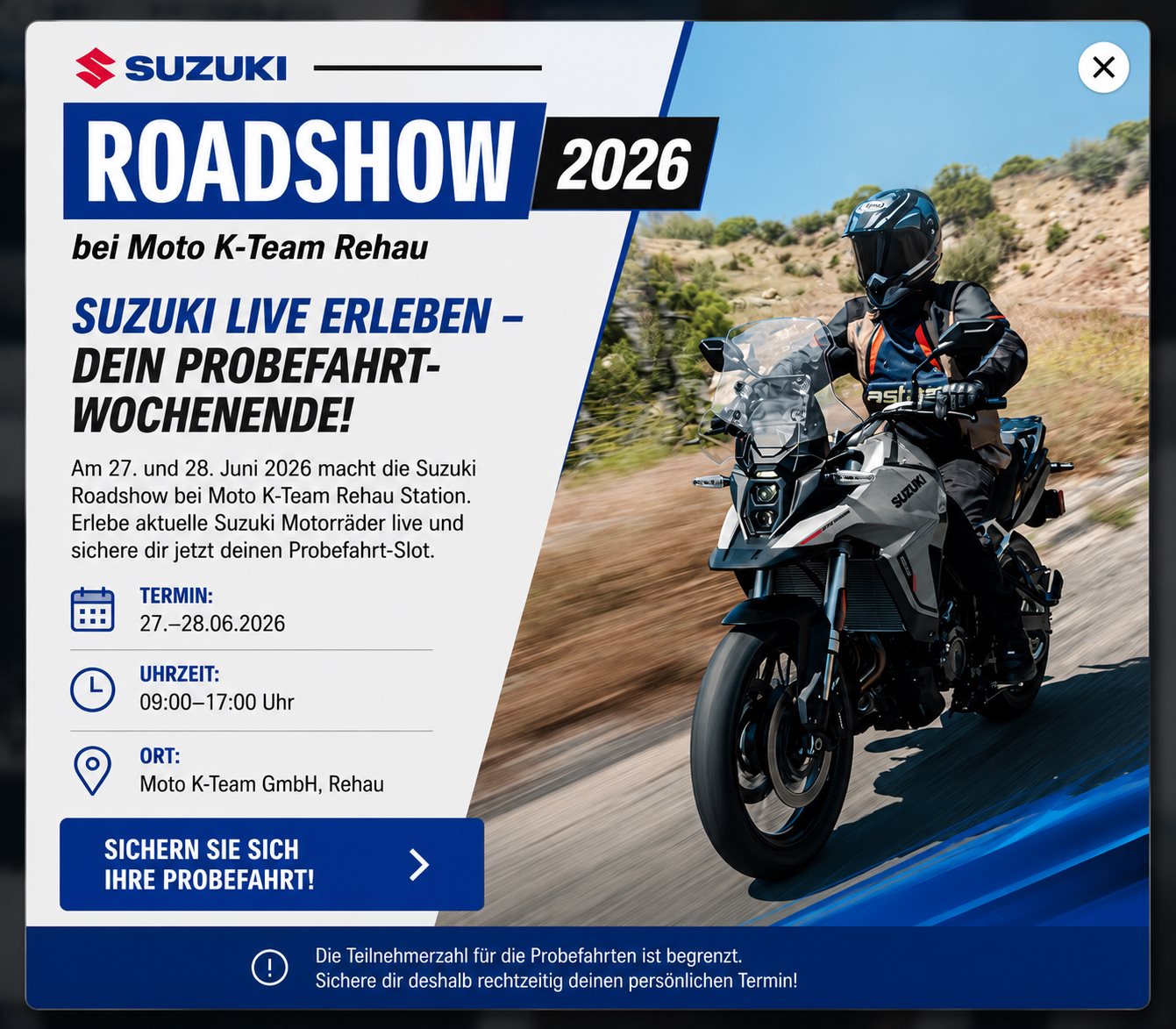 Suzuki Roadshow 2026 bei Moto K-Team Rehau